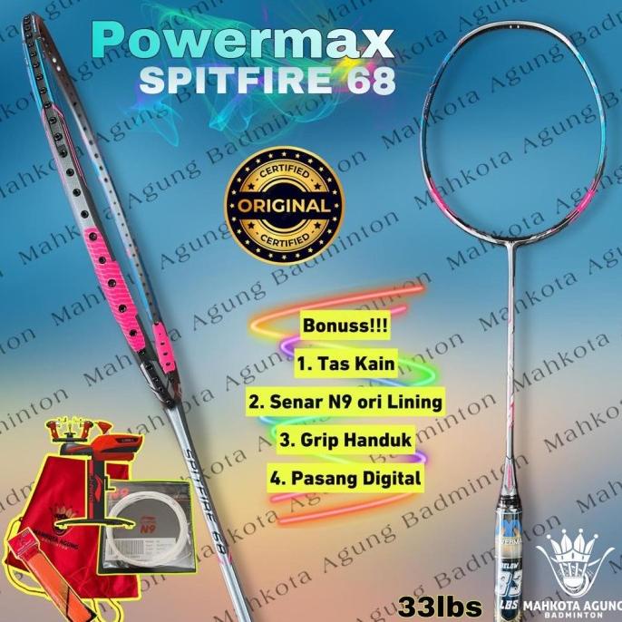 Jual raket badminton powermax spitfire 68 original murah bonus lengkap ...