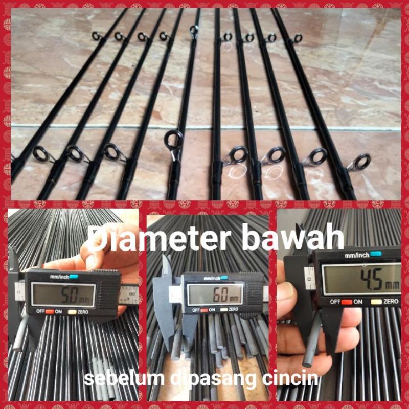 Jual ujung joran carbon solid diameter bawah 4,5mili 5,5 Mili, P 76,5 cm 80cm, 84cm, 90cm, 100cm ...