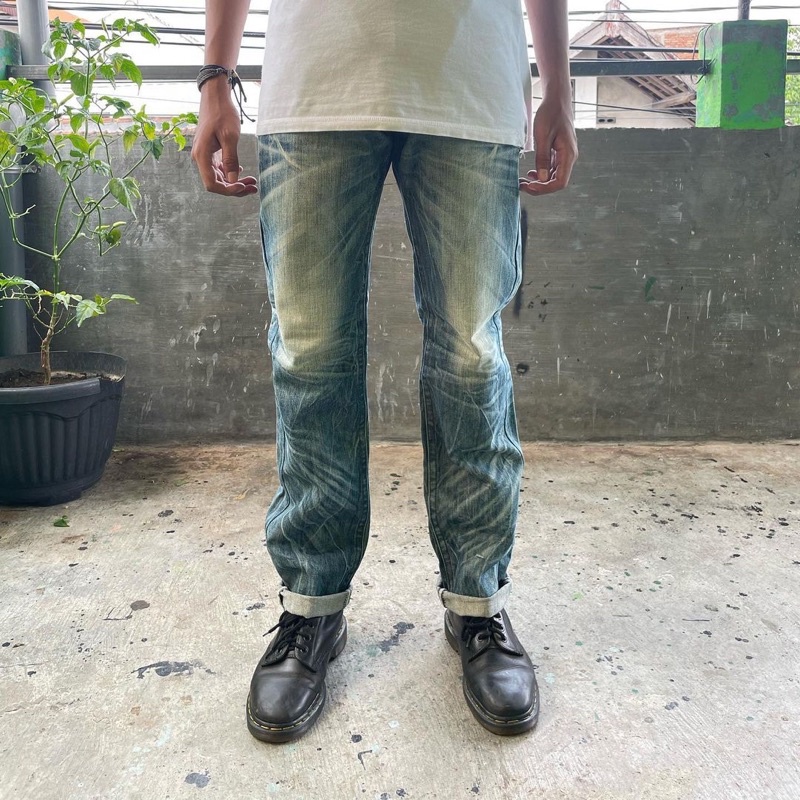Jual DENIM FADING CELANA BLUE JEANS RIPPED JEANS SELVEDGE | Shopee ...