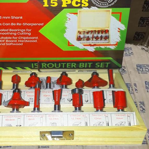 Jual ROUTER BIT SET / MATA ROUTER BOR / TRIMMER PROFIL ROUTER 15 PCS ...