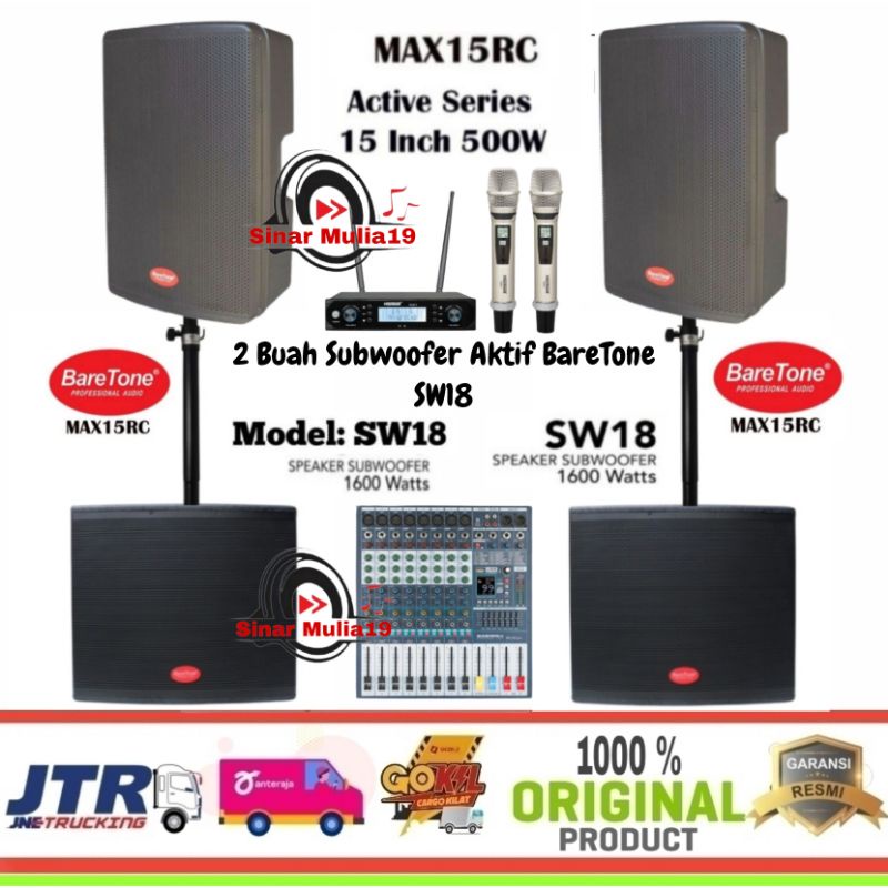 Jual Paket Sound System Speaker Aktif BareTone MAX15RC 2 Buah Subwoofer BareTone SW18"18 Mixer ...