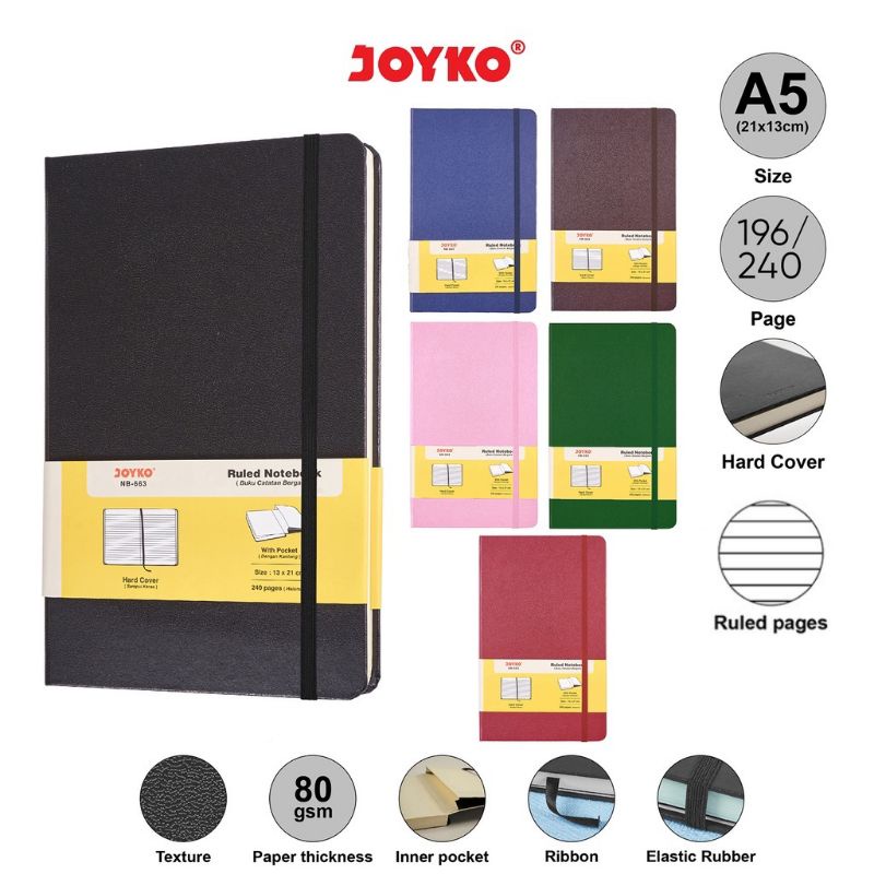 Jual RULED HARDCOVER NOTEBOOK A5 JOYKO NB-663 | BUKU CATATAN BERGARIS ...