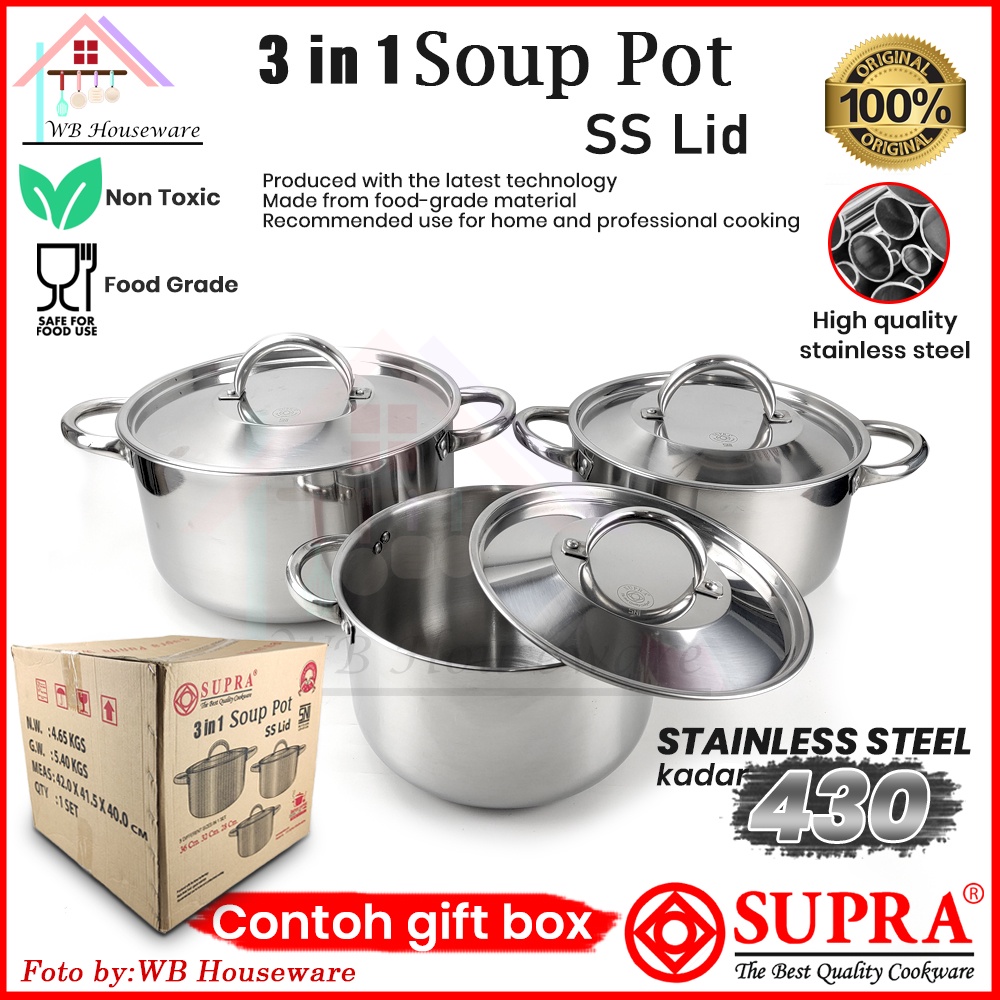 Jual SUPRA Panci soup pot 3 in 1 + tutup stainless 10/13/22qt / panci ...