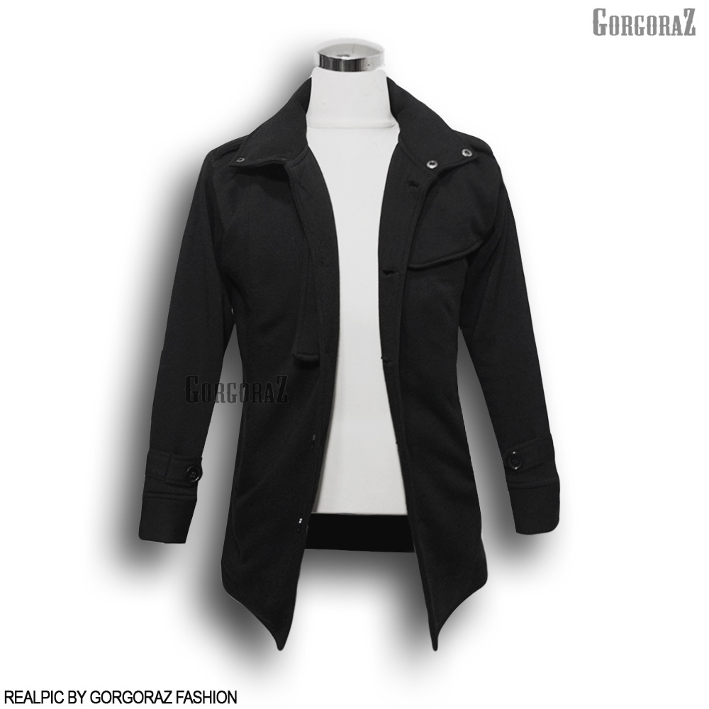 Jual jaket coat pria hitam model korea jepang jaket panjang pria polos ...