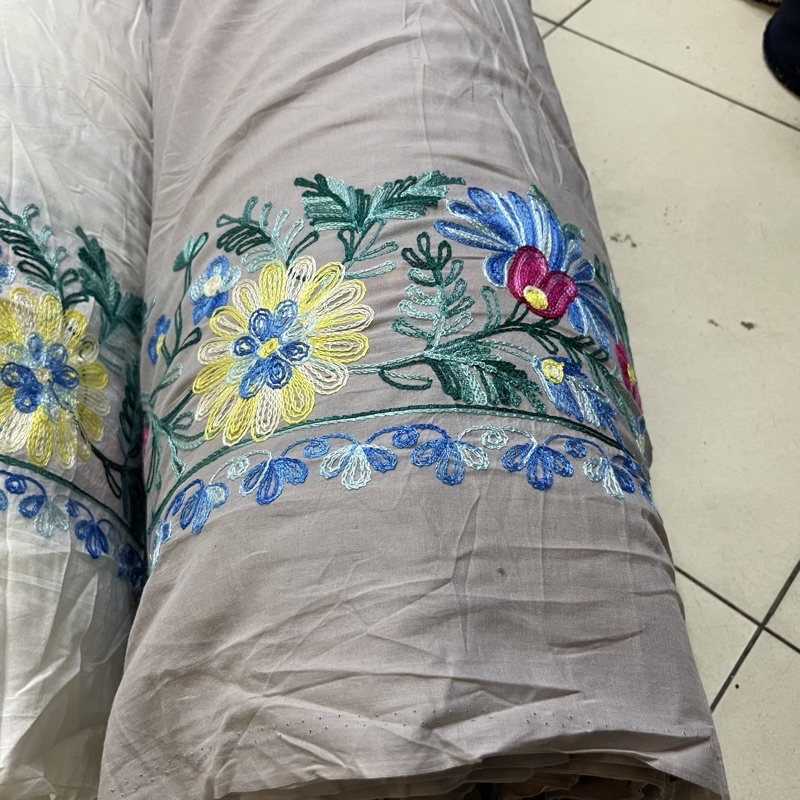 Jual kain katun bordir pinggir satu sisi new bunga daun (harga meter ...
