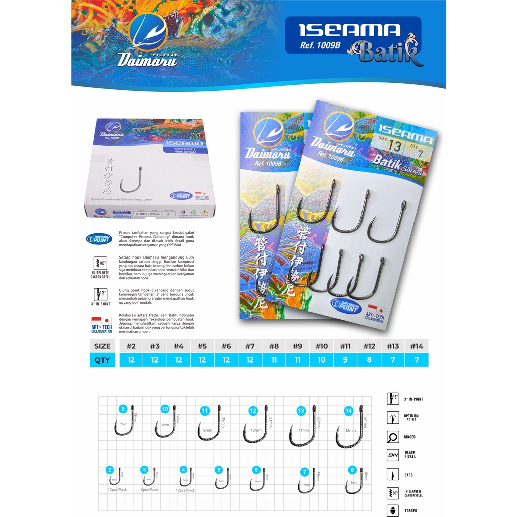 Jual Hook/ Kail Pancing Daimaru Batik Series Iseama 1009B, Hi Carbon 80 ...