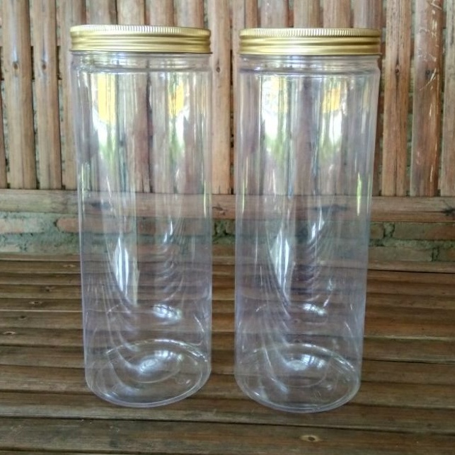 Jual Toples polos plastik 1500ml Jar bening tutup aluminium gold wadah ...