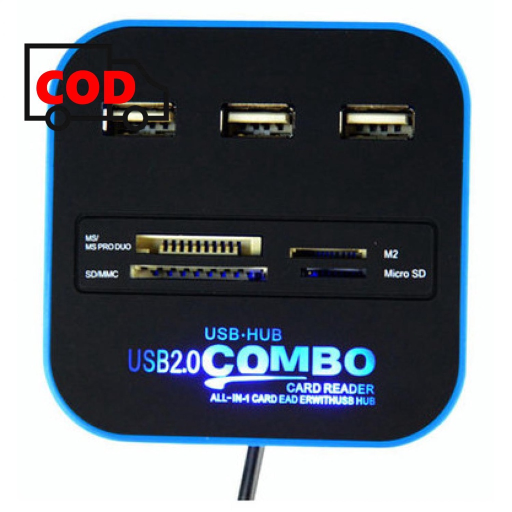 Jual Multi Card Reader 3 Port USB HUB 2.0 Splitter dengan LED | Pembaca ...
