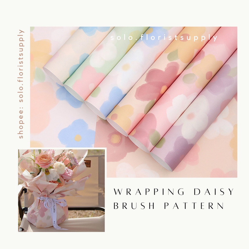 Jual [SW] WRAPPING PAPER DAISY BRUSH FLOWER PATTERN Cellophane Little ...