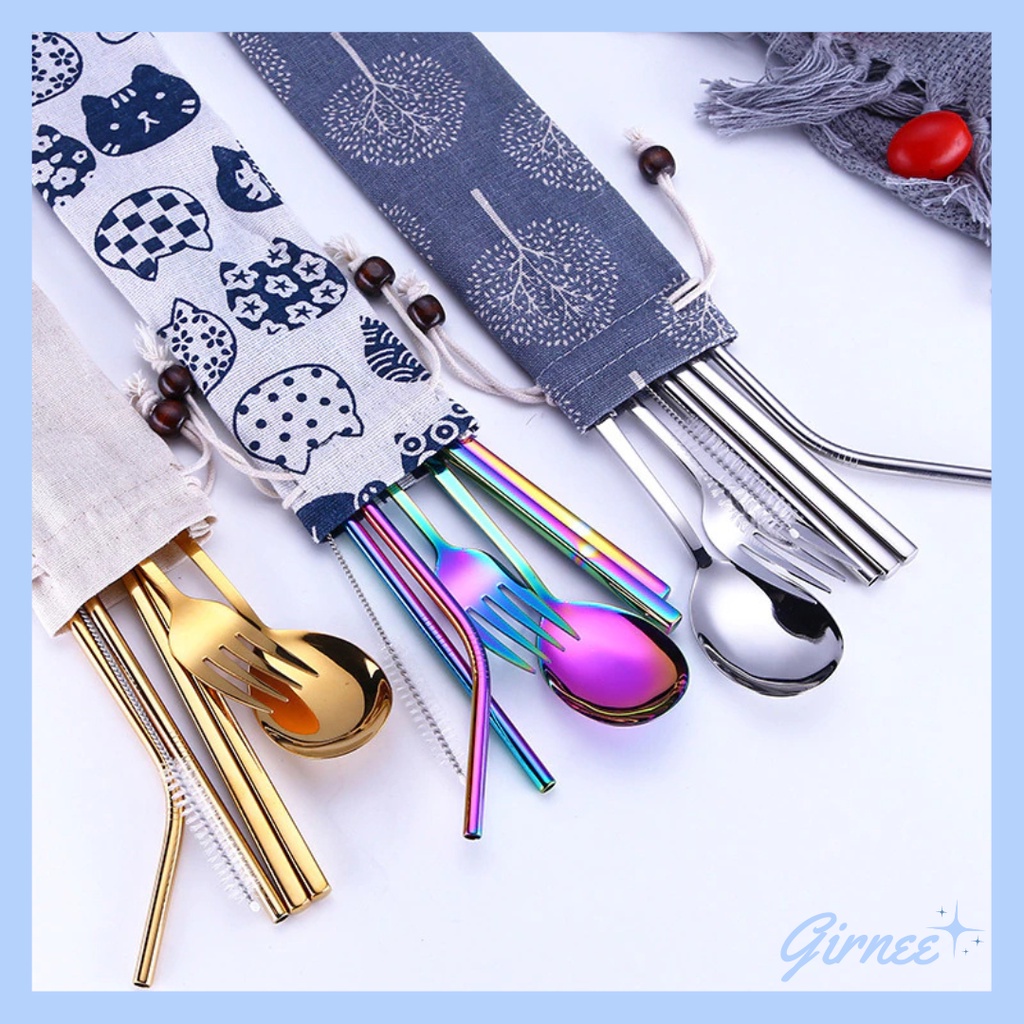 Jual (COD) Termurah Paket (7IN1) Sendok Garpu Sumpit Korea Sedotan ...