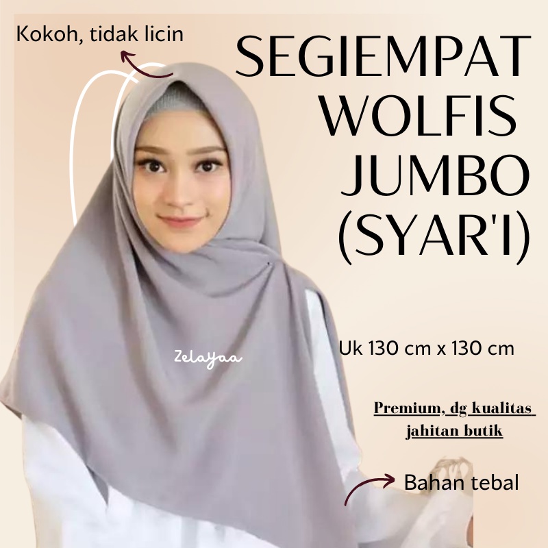 Jual JILBAB SEGI EMPAT 130x130 SYARI JUMBO KERUDUNG WOLFIS | TERMURAH | TEBAL TIDAK NERAWANG ...