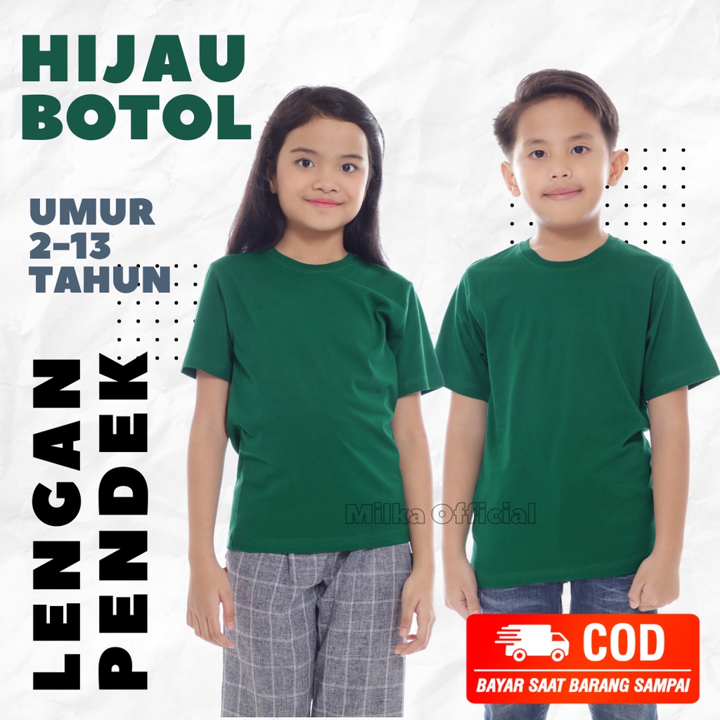 Jual Baju Kaos Anak Polos Usia 2-13 Tahun Lengan Pendek Cotton COmbed 30s - Hijau Botol | Shopee ...