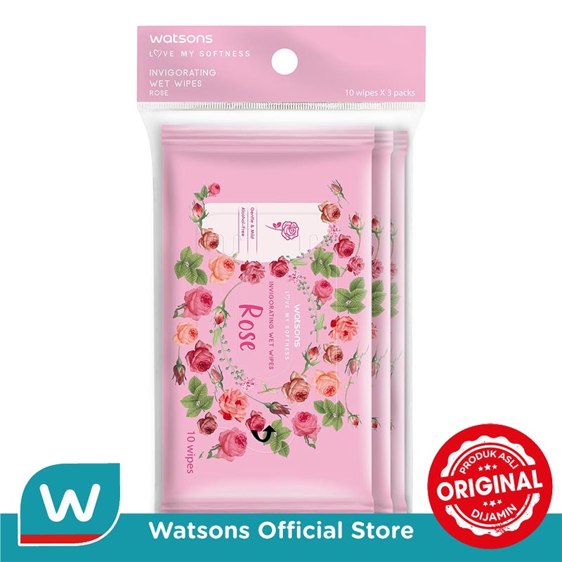 Jual Watsons Invigorating Wet Wipes Rose 10'sX3 | Shopee Indonesia