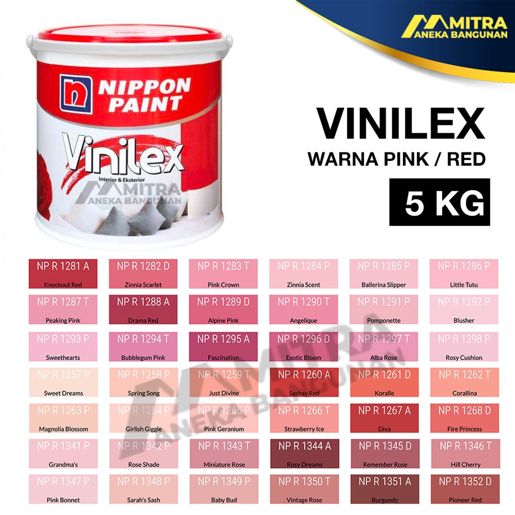 Jual CAT TEMBOK NIPPON PAINT VINILEX 5 KG / EKSTERIOR INTERIOR / WARNA PINK MERAH RED MAGENTA ...