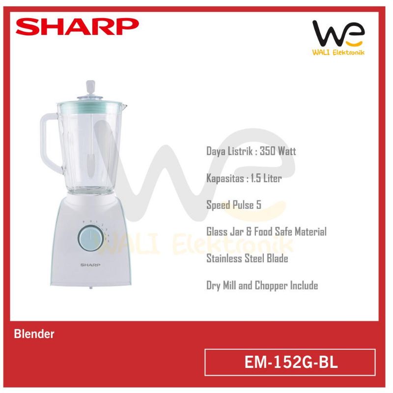 Jual Blender Sharp EM-152G-BL/pelumat/EM-152/kaca/copper/dry mill | Shopee Indonesia