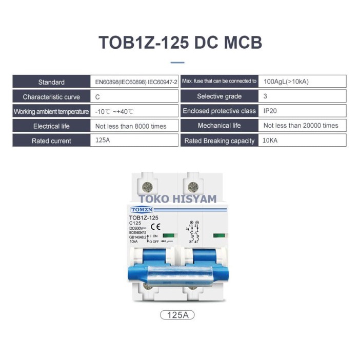 Jual MCB DC 2 P 125A DC 600 V cirkuit breaker MCB C curve Pole | Shopee ...