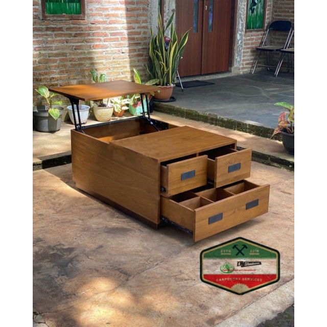 Jual Meja drawers hidrolik kayu jati minimalis | Shopee Indonesia
