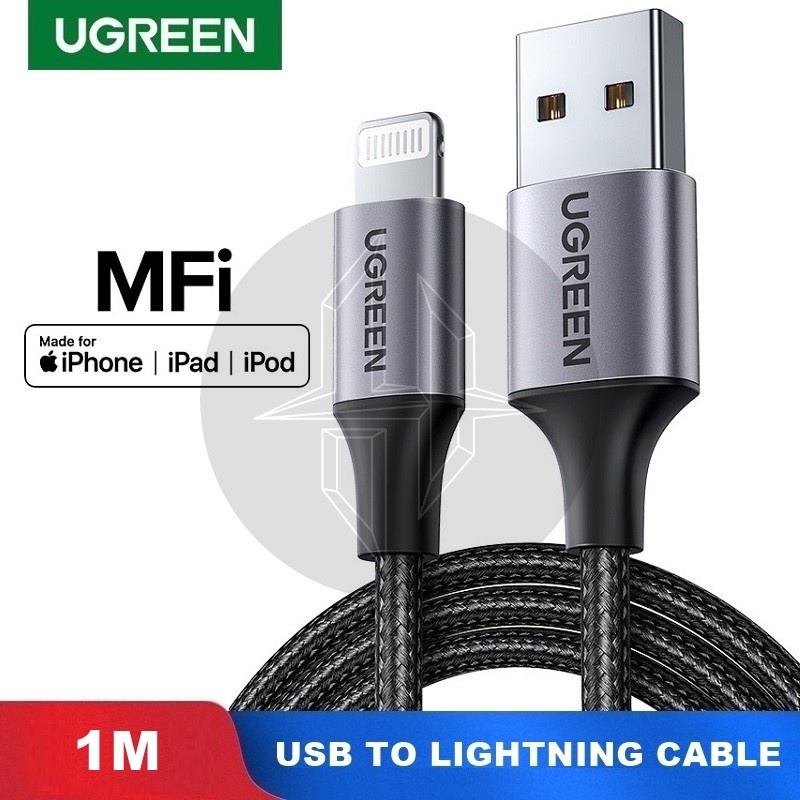 Jual Ugreen MFI Lightning to Usb cable Alloy Braided 1m Black Grey-60156 | Shopee Indonesia