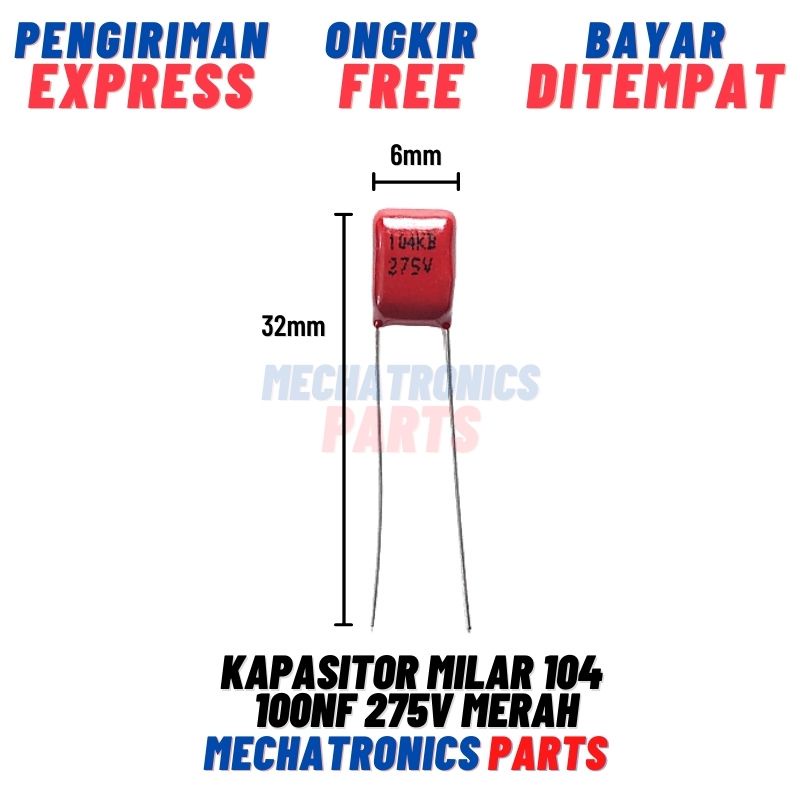 Jual 5 Buah Kapasitor Milar 104 100nf 275V Merah Capacitor Mylar Polyester Film 104J275 | Shopee ...
