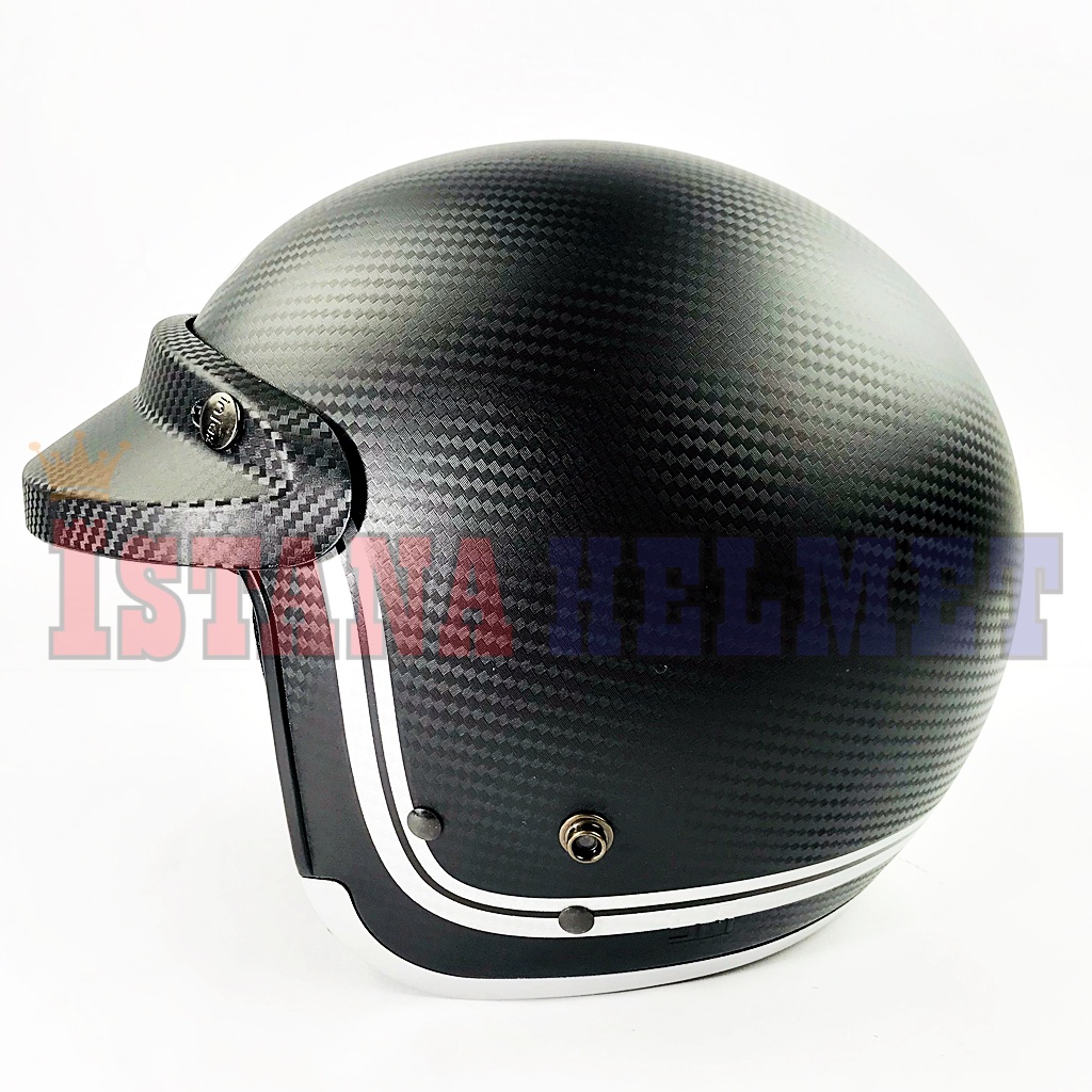 Jual HELM INJAK RETRO CARBON PET 05 ROUND BLACK DOFF-SILVER ORIGINAL ...