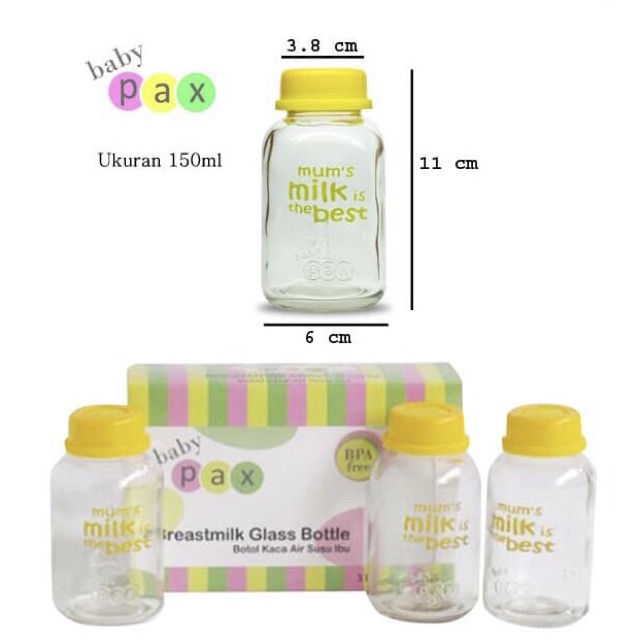Jual BABY PAX BOTOL KACA ASI (3PCS) / 150ML | Shopee Indonesia