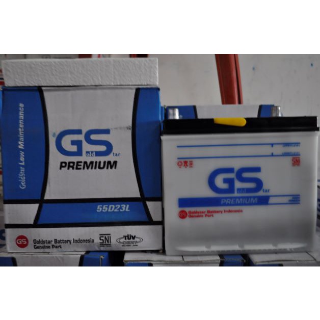 Jual AKI MOBIL MERK GS GOLDSTAR TIPE 55D23L PREMIUM / AKI BASAH 12V / 60AH | Shopee Indonesia