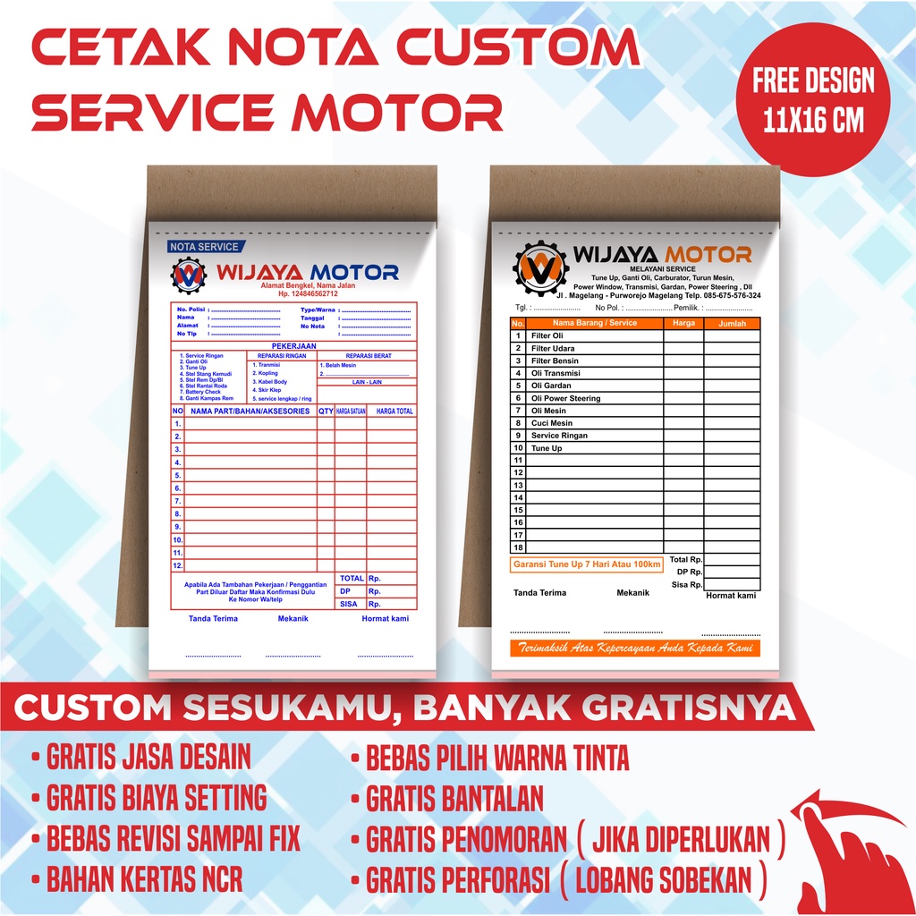 Jual NOTA SERVICE MOTOR, MOBIL DLL, CUSTOM UKURAN 11X16CM | Shopee ...