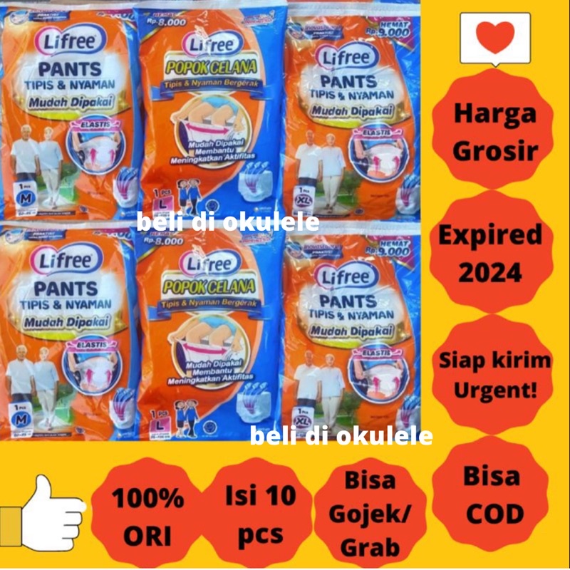 Jual (isi 10) Lifree Popok Celana Dewasa size M,L,XL Sachet Satuan Pempers Pempes | Shopee Indonesia
