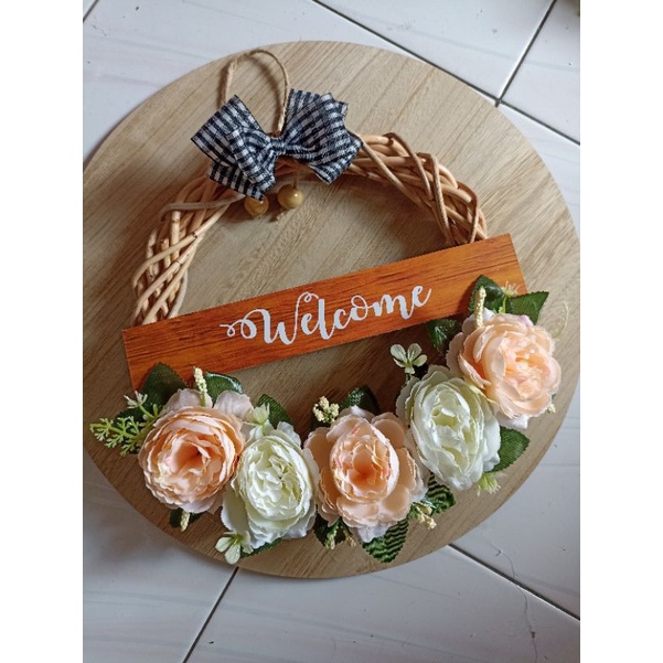 Jual Wreath Flower rotan Tulisan Hiasan Dinding Pintu Ring Lingkaran ...