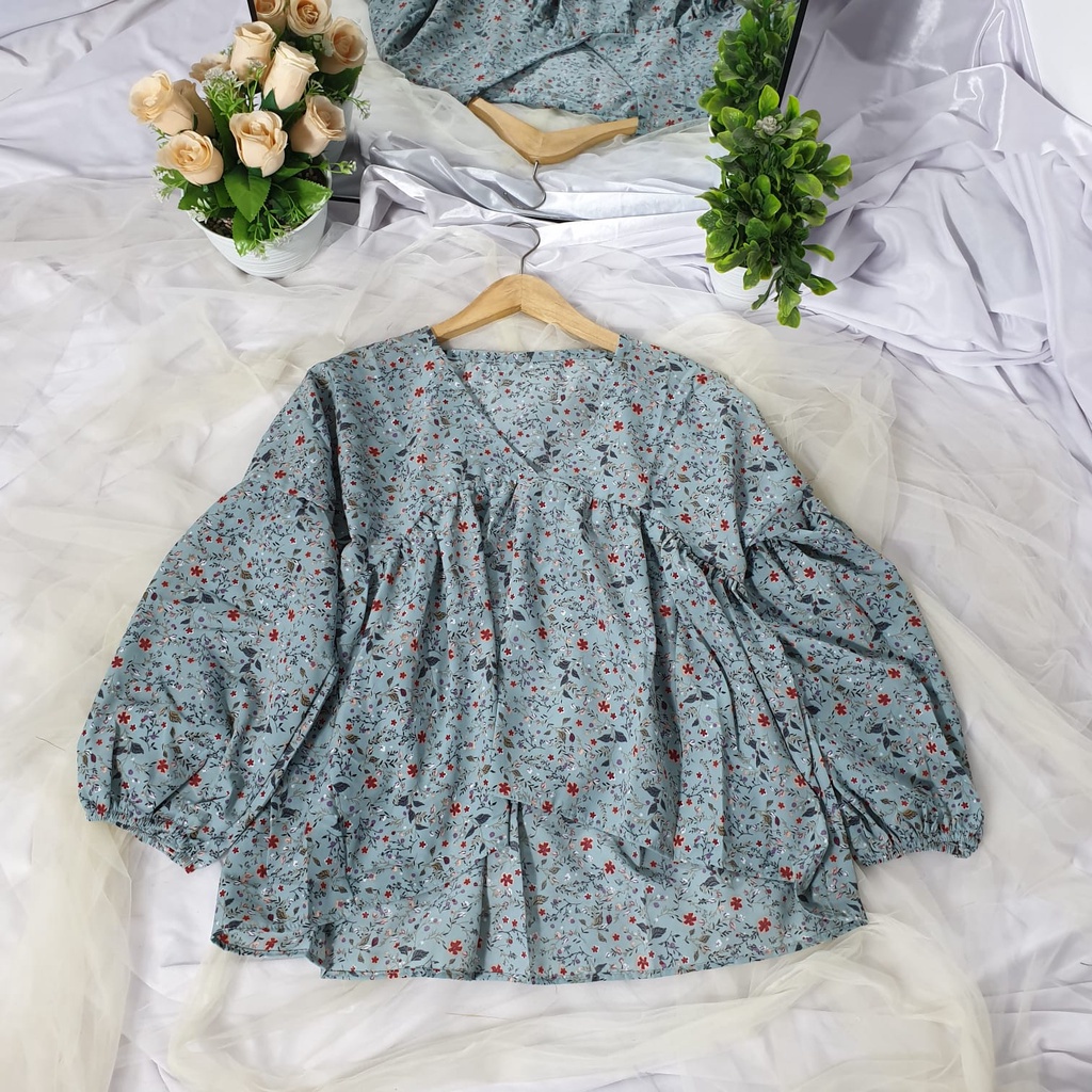 Jual BLOUSE KOREA BUNGA BUNGA KECIL || FLORAL KOREAN BLOUSE CERUTY ...