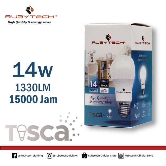 Jual LAMPU LED 14 WATT A-BULB RUBYTECH TOSCA GARANSI 1 TAHUN | Shopee Indonesia