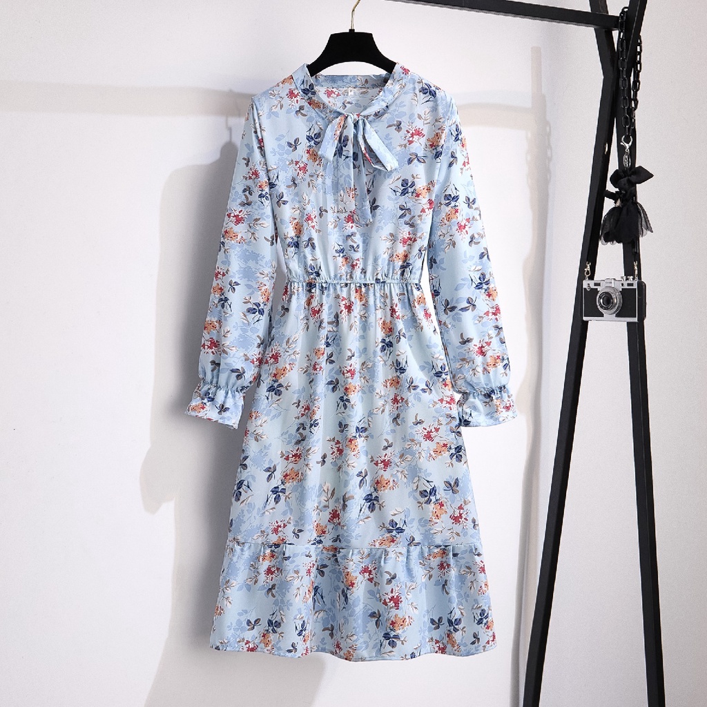 Jual Tianshun New Fashion Floral A-line Long Sleeves Midi Dress Sifon ...