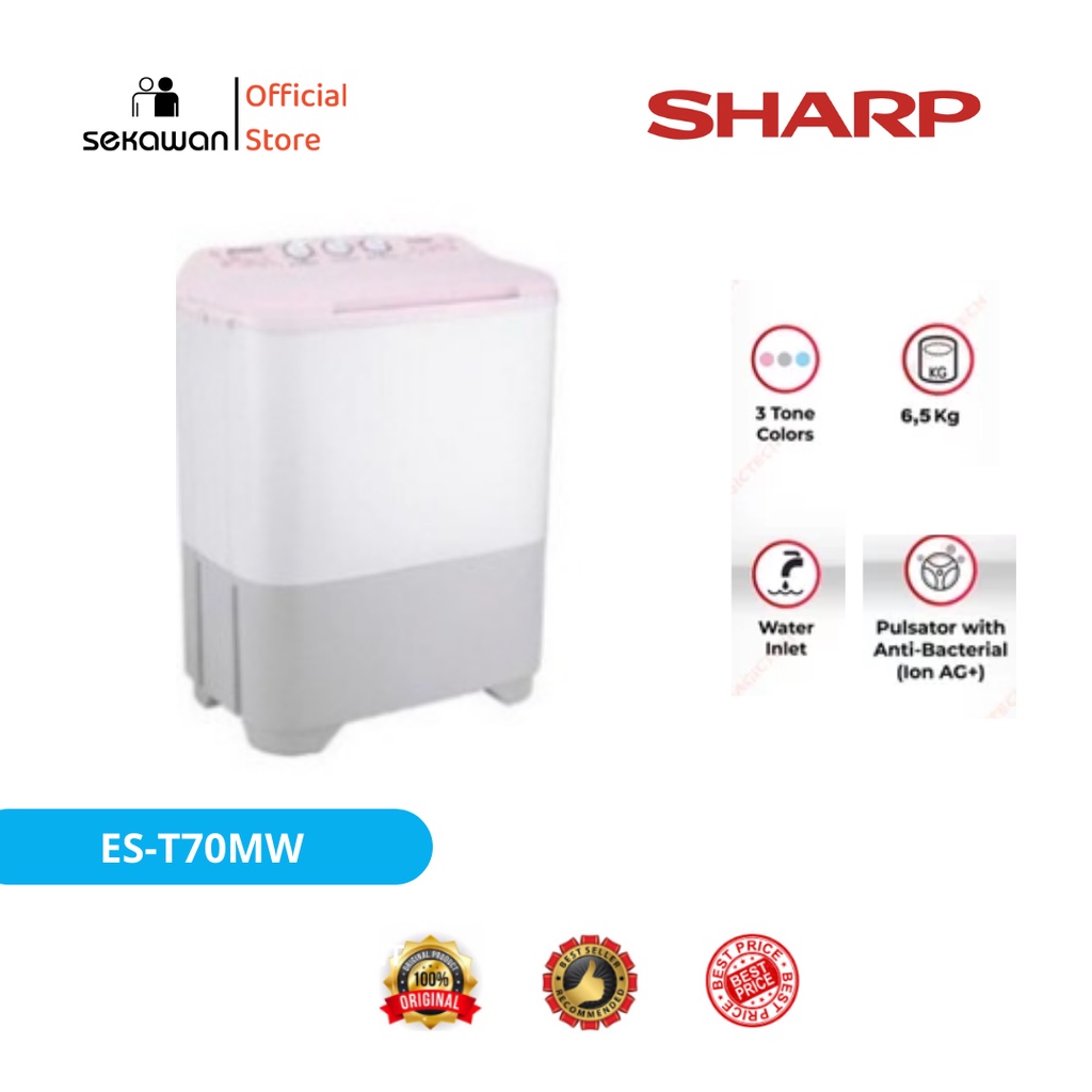 Jual Mesin cuci 2 tabung 6,5 kg SHARP ES-T70MW | Shopee Indonesia