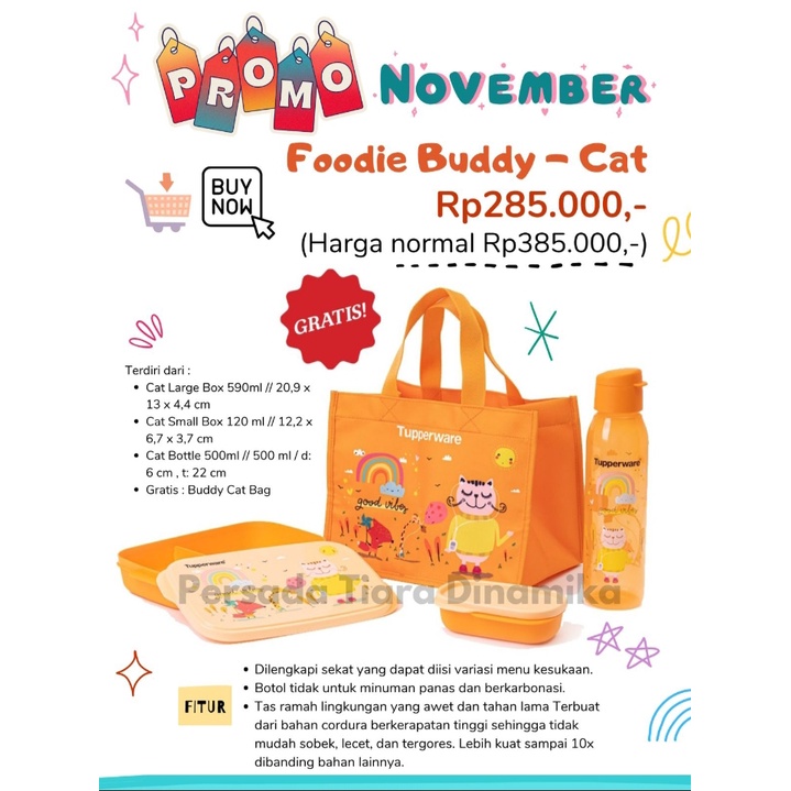 Jual TUPPERWARE FOODIE BUDDY CAT - ORANGE ( PERALATAN MAKAN SET ...