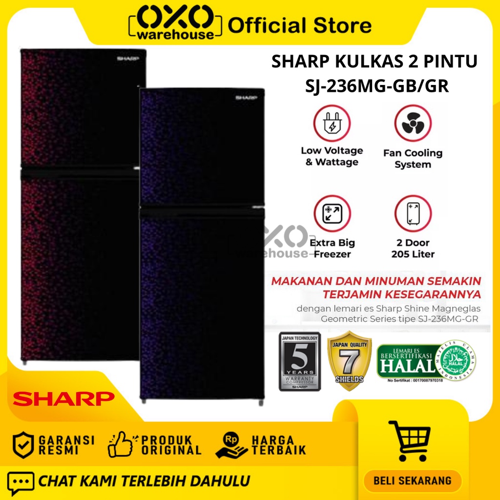 Jual Sharp Kulkas SJ-236MG-GB/GR 2 Pintu Kapasitas 205 Liter Garansi Resmi | Shopee Indonesia