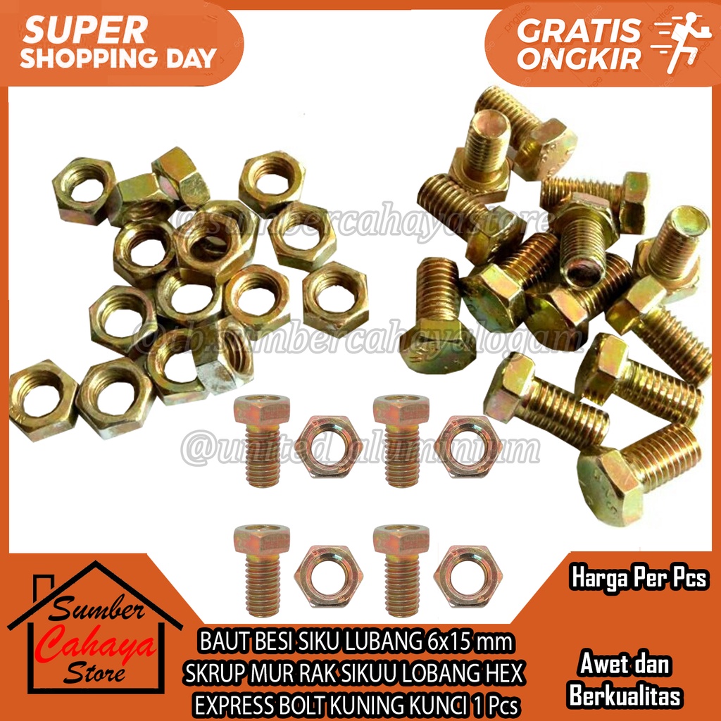 Jual BAUT MUR BMK BESI SIKU LUBANG 6x15 mm PER 1 PCS KUNCI 10 SKRUP MOR RAK PLAT PELAT SIKUU ...