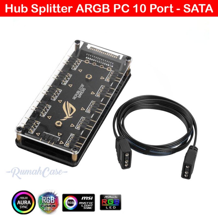 Jual Hub Splitter ARGB 5V 3 Pin SATA 10 Port + Kabel Sync PC fan led ...