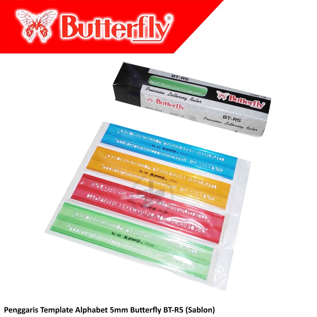 Jual Butterfly Template Ruler Penggaris Sablon Alphabet 5mm BT-R5 ...