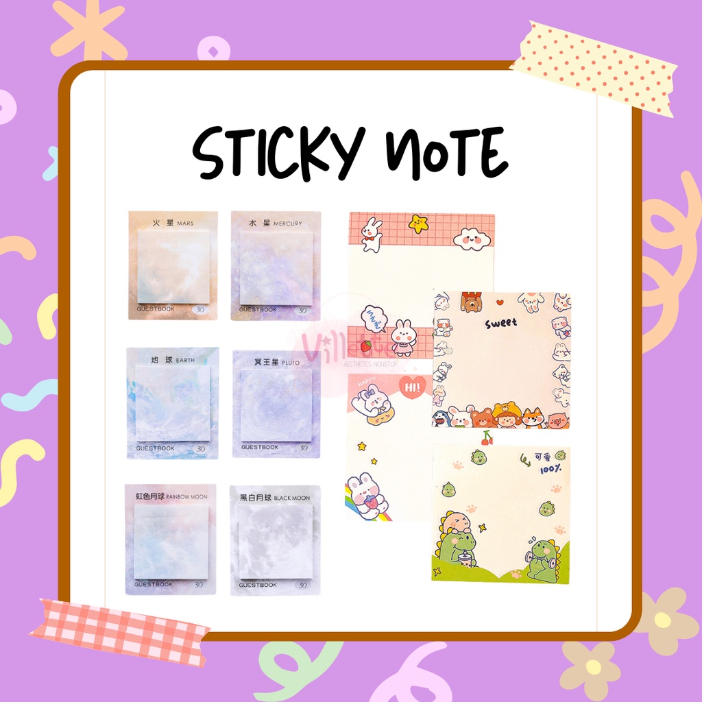 Jual Sticky Note Lucu Unik Sticker Penanda Aesthetic Memo Pad Bookmark ...
