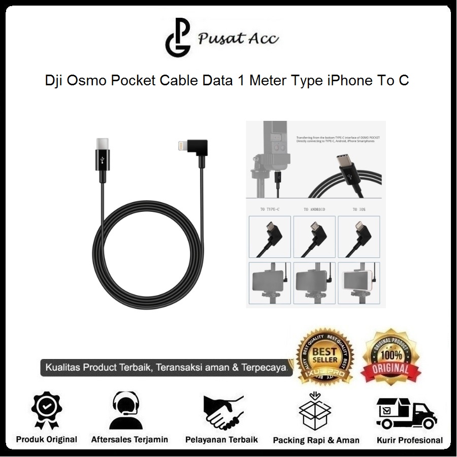 Jual Dji Osmo Pocket Cable Data 1 meter Type C to iPhone | Shopee Indonesia