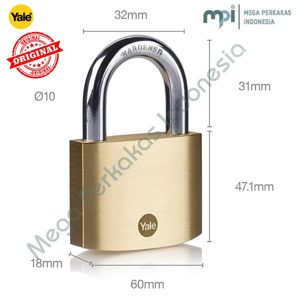 Jual GEMBOK YALE Y110B 60 mm Classic Series Outdoor Solid Brass Padlock ...