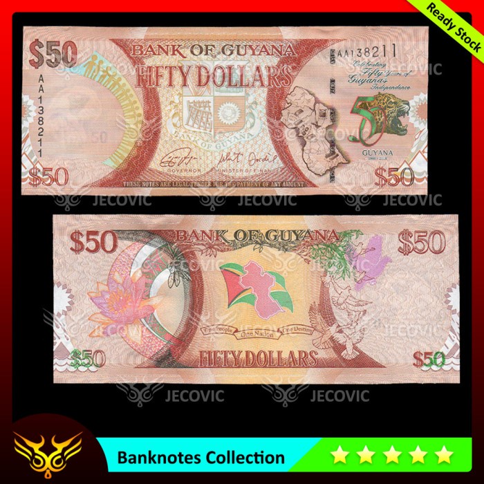 Jual GUYANA 50 Dollars 2016 Commemorative 50Th Seri AA , UNC , Uang ...