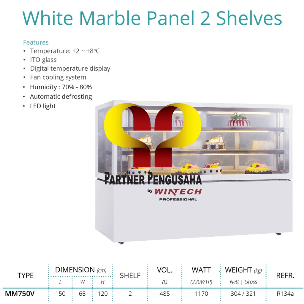 Jual GEA MM750V Rectangular Cake Showcase White Marble 2 Shelves Kue Tart - Cake Showcase Kotak ...