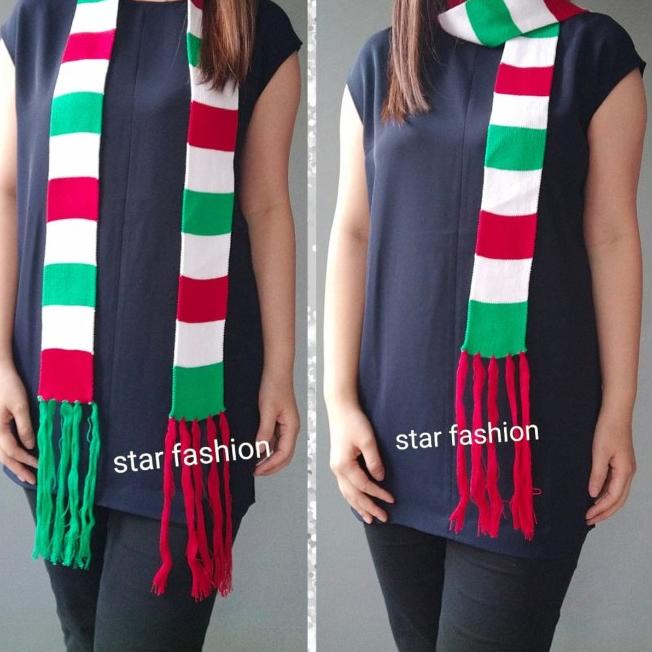 Jual syal/syall/shawl/natal rajut merah putih hijau kecil | Shopee ...