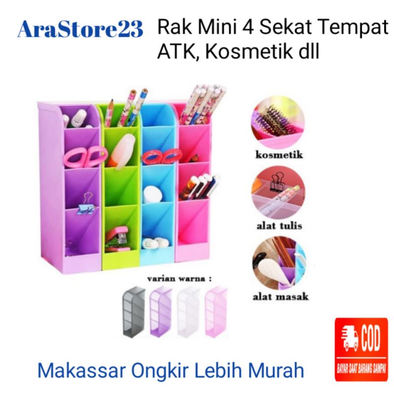 Jual Rak Mini 4 Sekat Tempat Penyimpanan ATK Pensil Pulpen | Shopee ...