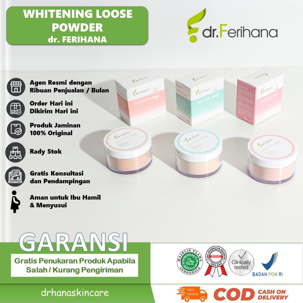 Jual Premium Whitening Loose Powder Translucent dr. Ferihana Cosmetics & Skincare Bedak Tabur ...