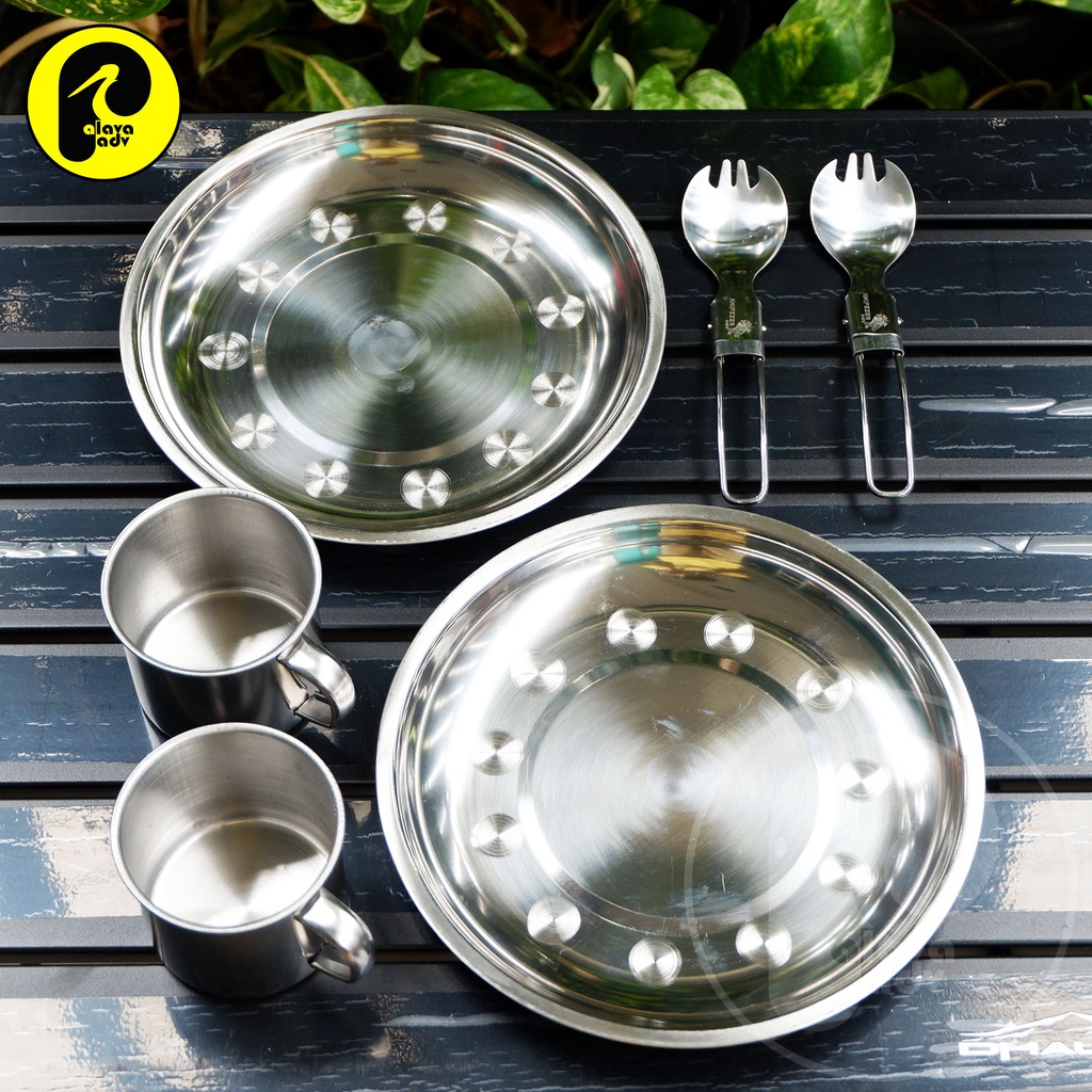 Jual alat makan set AMN001 gelas piring sendok outdoor camping ...