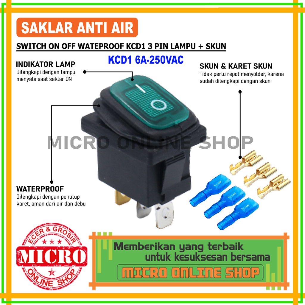 Jual Saklar On-Off 3 Kaki Anti Air Hijau + Skun Switch On-Off ...