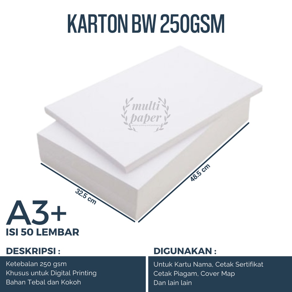 Jual Kertas Karton BW A3 Plus isi 50 lembar / Kertas BW 250gsm | Shopee ...