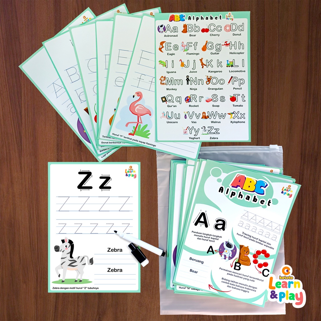 Jual ALPHABET WIPEABLE ACTIVITY WORKSHEET, MENGENAL HURUF ABC, SPIDOL ...